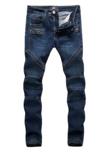 zlz blue biker jeans for men slim fit, men's comfy stretch ripped distressed biker jeans pants rock, designer jeans, size 34