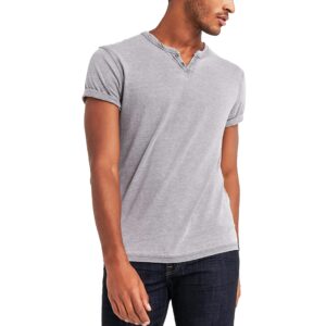 lucky brand men's venice burnout notch neck tee shirt, frost grey, x-large