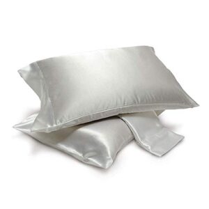 pack of 2 satin pillowcases for hair and skin, satin pillow cases set of 2 pillow cover with envelop closure (king, silver)