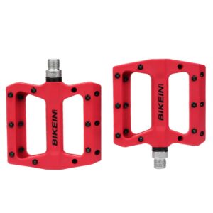 bikein pro mtb bike pedals nylon fiber non-slip 9/16 inch bicycle platform flat pedals for road mountain bmx bike red