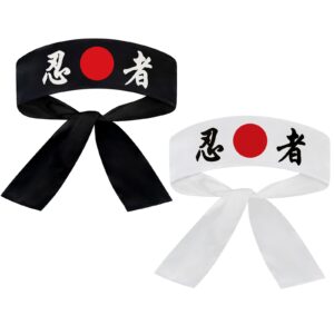 sunrise japanese sushi chef hachimaki karate headband 2 piece (black/white ninja)