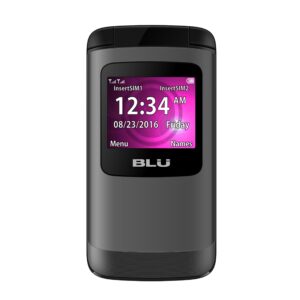 blu zoey flex z130 unlocked gsm (at&t + t-mobile) dual-sim flip phone w/quick-glance window - black