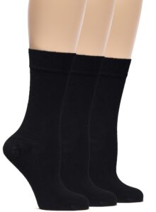 hugh ugoli womens bamboo dress socks, crew soft thin calf socks for business, trouser & casual, black, 3 pairs, shoe size: 9-12