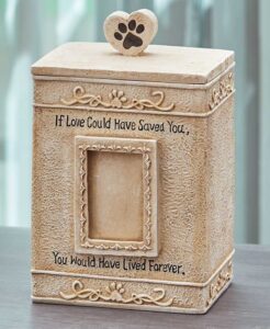 the lakeside collection love could save you pet memorial urn with photo slot and paw print, cream