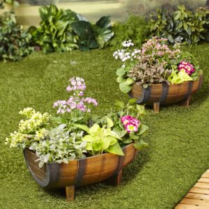 half barrel garden planters – farmhouse garden - set of 2