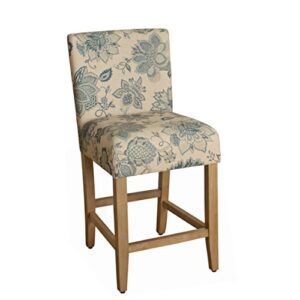 homepop upholstered counter height barstool, 24-inch, blue and tan jacobean