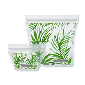 full circle ziptuck reusable travel bag set – 1 mini bag and 1 travel bag - multi-use leak-free travel storage bags – bpa-free, food-safe & reusable, palm leaves