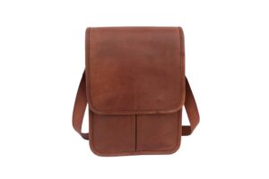 genuine vintage leather crossbody messenger bag, slim vertical messenger bag fits 13 inch laptop, unisex shoulder bag with adjustable straps and brass accessories, brown