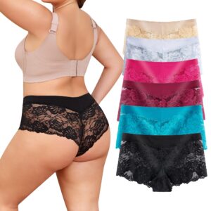 moonlight elves women's lace underwear plus size boyshorts soft hipster panties comfort sexy sheer panty for ladies – pack of 6, size l