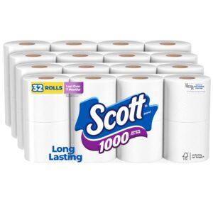 scott 1000 toilet paper, 32 rolls, septic-safe, 1-ply toilet tissue , white