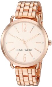 nine west women's quartz metal and alloy dress watch, color:rose gold-toned