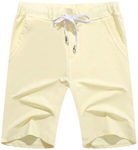 janmid men's casual classic fit cotton elastic jogger gym shorts beige xl