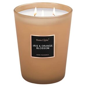 homelights scented candles | large jar candle-33.3 oz. natural soy aromatherapy candles | up to 130 hours burn time with 3 cotton wicks, home decorative fragrance candle gift - iris & orange blossom