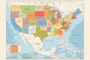 laminated 2025 retro color map of united states usa updated with gulf of america and mount mckinley poster dry erase wall art 12x18