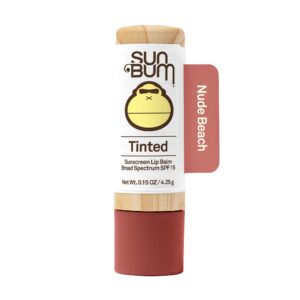 sun bum tinted lip balm nude beach | spf 15 | uva / uvb broad spectrum protection | sensitive skin safe | hypoallergenic, paraben free | ozybenzone free | 0.15 oz