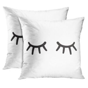 emvency throw pillow covers decorative black lash eyes closed lases hand drawn white close cartoon eyelash wink eyelid girl 16x16 inch sofa durable cushion pillowcase square two sides print