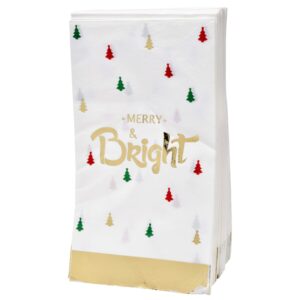 gift boutique - 100 christmas guest napkins 3 ply disposable paper holiday guest merry and bright gold foil christmas trees red green gold