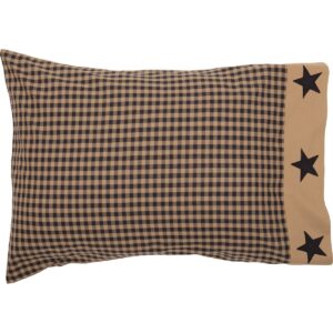 vhc brands black check star cotton primitive bedding appliqued standard pillow case