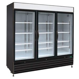 kratos commercial diplay refrigerator - swing glass 3-door merchandiser, 81" w, 72 cu ft, black (69k-811)