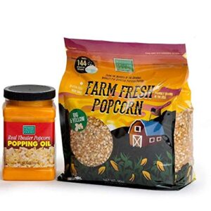 popcorn set for popcorn making - popcorn movie night supplies, popcorn gift set, popcorn kit containing 6 lb big & yellow popcorn kernels and 30 oz real theater popcorn oil (by wabash valley farms)