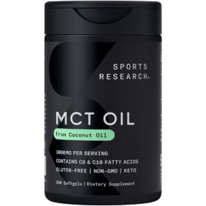 sports research keto mct oil pills from coconut oil | keto fuel for the brain & body - non-gmo verified, soy & gluten free liquid softgels (240 count)