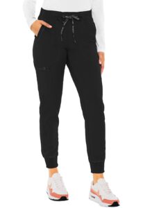 med couture scrub pants for women jogger pant with 5 pockets, lightweight, ultra soft, 2-way stretch fabric - mc7710, xl, black