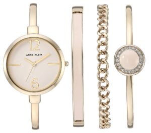 anne klein women's ak/3290lpst gold-tone bangle watch and premium crystal accented bracelet set