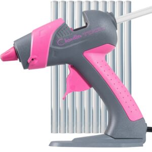 mini hot glue gun kit - 25w small size stand up high temp hot melt gluegun set with 10 mini glue gun sticks for glue gun, fine tip adhesive silicone glue gun, craft hotgluegun by chandler tool (pink)