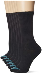 hanes women's ultimate lightweight vent crew sock 6-pack, black, shoe size: 5-9