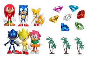 classic sonic 15-piece figure play set - friends, palm trees, sonic gems