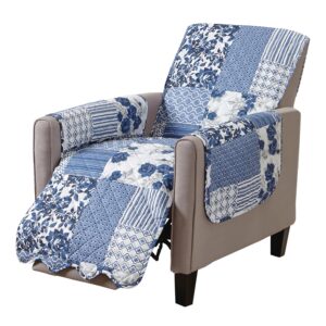 great bay home patchwork scalloped printed furniture protector stain resistant recliner cover (recliner, navy)