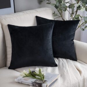 phantoscope pack of 2 velvet decorative throw decorative pillow cover soft solid square cushion case for couch black 18 x 18 inches 45 x 45 cm