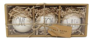 rae dunn by magenta set of 3 love & joy & wish ceramic ll round bulb christmas tree ornaments