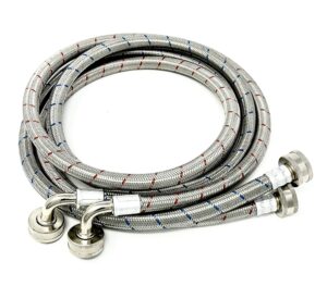 2-pack premium stainless steel washing machine hoses - 6 ft no-lead burst proof red and blue lined water inlet supply lines - universal 90 degree elbow connection - 10 year warranty