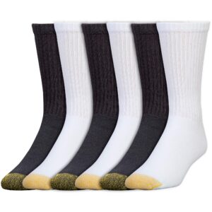 goldtoe men's 656s cotton crew athletic socks, multipairs, black & white (6-pairs), large