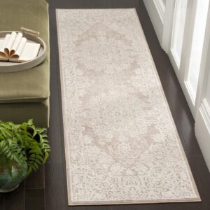 safavieh reflection collection runner rug - 2'3" x 12', beige & cream, vintage distressed design, non-shedding & easy care, ideal for high traffic areas in living room, bedroom (rft664a)