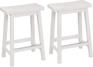 amazon basics solid wood saddle-seat counter height kitchen island barstool, 24-inch height, white - set of 2