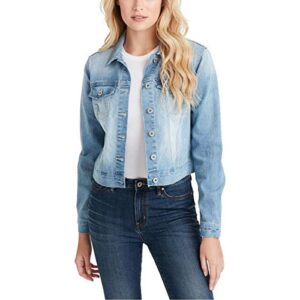 jessica simpson women's pixie classic feminine fit crop jean jacket, maude, medium