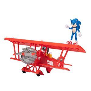 sonic the hedgehog 2 the tornado playset - biplane vehicle, sonic figure and exclusive tails figure, spin the planes propeller and pose sonic on the wings with this interactive playset!