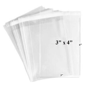 200ct adhesive treat bags 3x4 clear - 1.4 mils thick self sealing opp plastic bags for bakery cookies christmas party decorative gift bags (3" x 4" - 200ct)