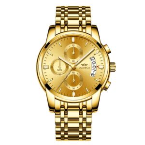 dreaming q&p gold plating men's analog quartz mutifunctional watches for man stainless steel strap gold face wristwatch