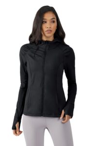 yogalicious lux full-zip hooded running workout yoga jacket - black - xl