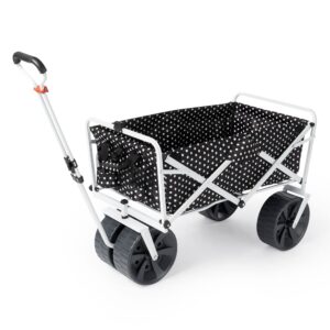 macsports heavy duty steel frame collapsible folding 150 pound capacity outdoor beach garden utility wagon cart with 4 all terrain wheels, black dots