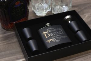 personalize gift groomsmen proposal 6pc black flask gift box set custom laser engraving