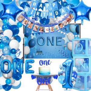 149 pcs boys 1st bday decorations blue one balloons backdrop boys one year old birthday balloons garlands arch kit with balloons boxes for boys first birthday baby shower party supplies decorations