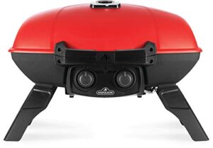 napoleon - travelq 285 portable propane gas grill with griddle, red, 2 burners, for tailgating, camping, and small outdoor spaces