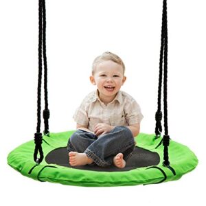 walsport 24” saucer swing outdoor swing green 330 pound weight capacity safe and durable flying seat hanging tree with hanging strap kit for kids adults child garden backyard