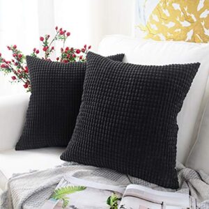 mernette pack of 2, corduroy soft decorative square throw pillow cover cushion covers pillowcase, home decor decorations for sofa couch bed chair 18x18 inch/45x45 cm (granules black)