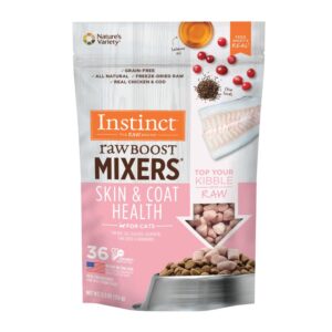 instinct raw boost mixers, freeze dried cat food toppers with functional ingredients, grain free, real chicken - skin & coat health, 5.5 oz bag