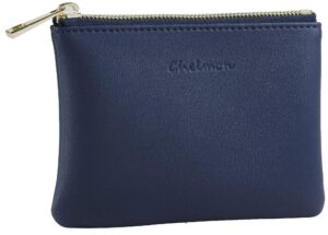 chelmon vegan leather coin purse pouch change purse with zipper for men women (blue navy)